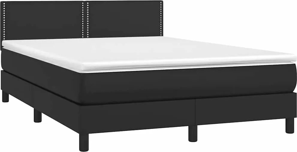 Box spring postel s matrací a LED černá 140x200 cm umělá kůže 3134165
