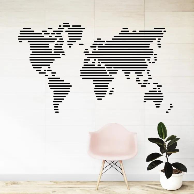 Mapa světa čáry - vinylová samolepka na zeď 140x81cm