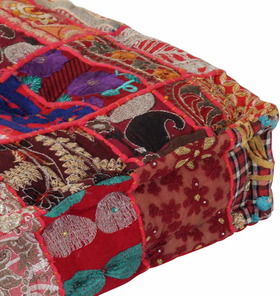 Sedací puf patchwork čtverec ručně vyrobený 50x50x12 cm červený 246575