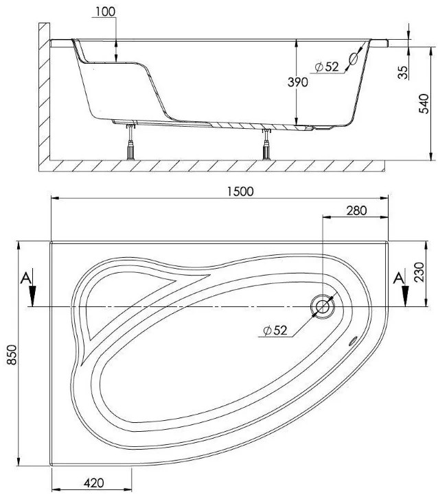 Simpla 150x85 akrylátová vana Délka vany: 150cm, Orientace: Levá