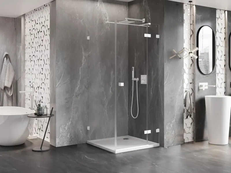 Mexen Lunar T, výklopný sprchový kout pravý 80 x 80 cm, 8mm čiré sklo, bílý profil, 834T-080-080-20-00-P