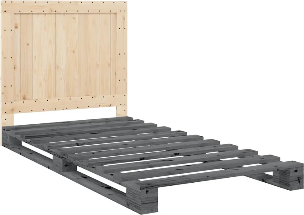 Rám postele s čelem šedý 100 x 200 cm masivní borové dřevo 3281545