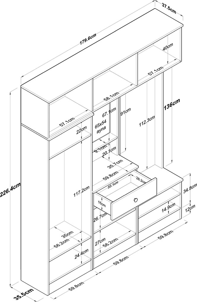RAPINO předsíňová stěna, bílá/ořech