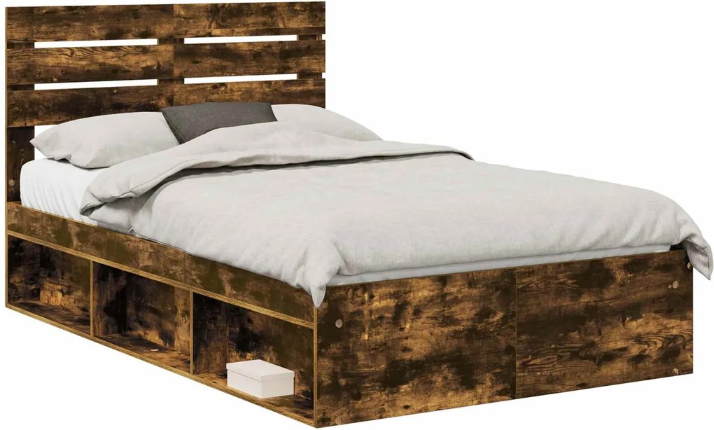 Rám postele Kouřový dub 120 x 200 cm Masivní borové dřevo 3411435
