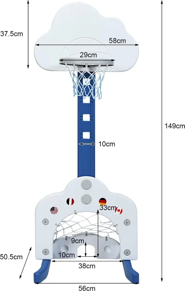 Costway 3 v 1 Dětské hřiště s výškově nastavitelným basketbalovým