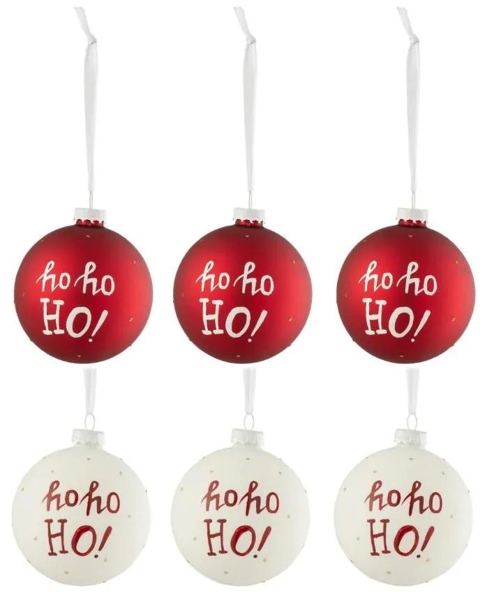 OnaDnes -20% Set šesti červených skleněných a bílých vánočních ozdob J-Line Holly 8,5 cm