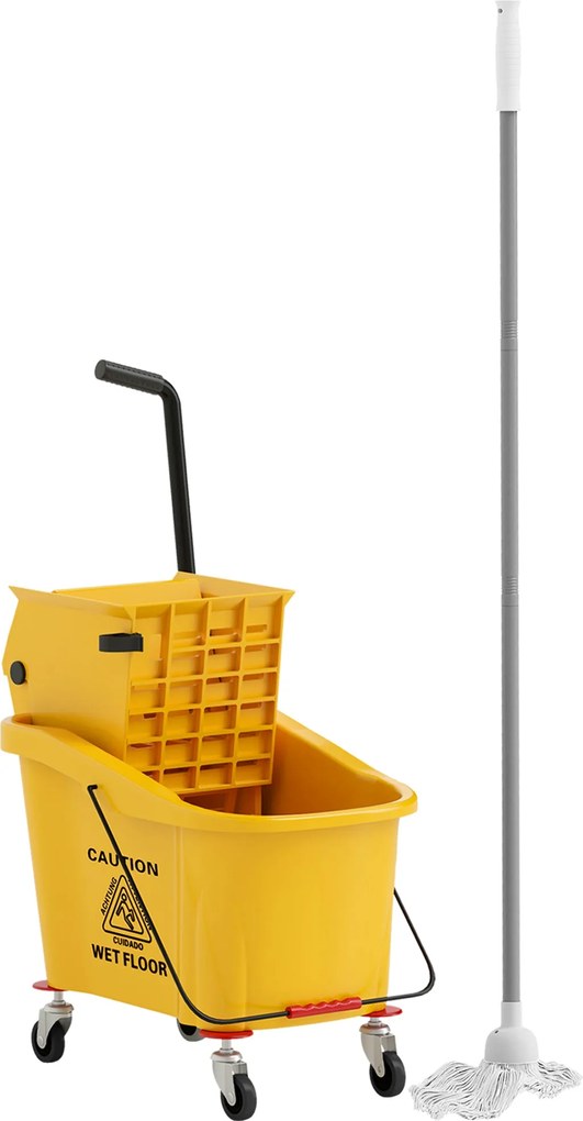 HOMCOM Úklidový Vozík s Kbelíkem 36 L s Lisem - Domácí Vozík s Mopem a Rukojetí pro Úklid Budov a Kanceláří, Žlutý | Aosom