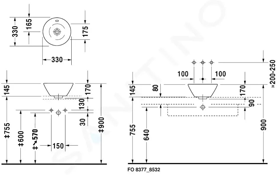 DURAVIT - Starck 1 Umyvadlová mísa, průměr 330 mm, s přepadem, bílá (0408330000)