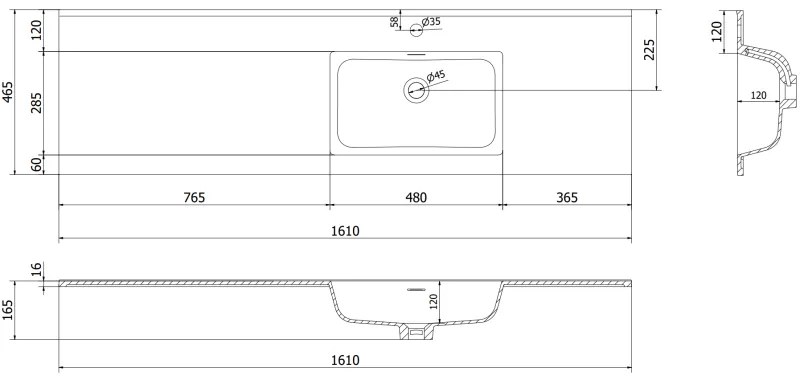 Mexen Rivel, koupelnová skříňka 160 cm s pravým umyvadlem Otis, 2S, 1D, drážkovaná, bílá matná, 91A23-16047-3-BBFFF01-W18P01