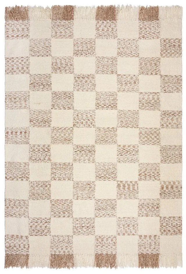 Krémový/v přírodní barvě ručně tkaný koberec s příměsí vlny 120x170 cm Eric Checkboard – Flair Rugs