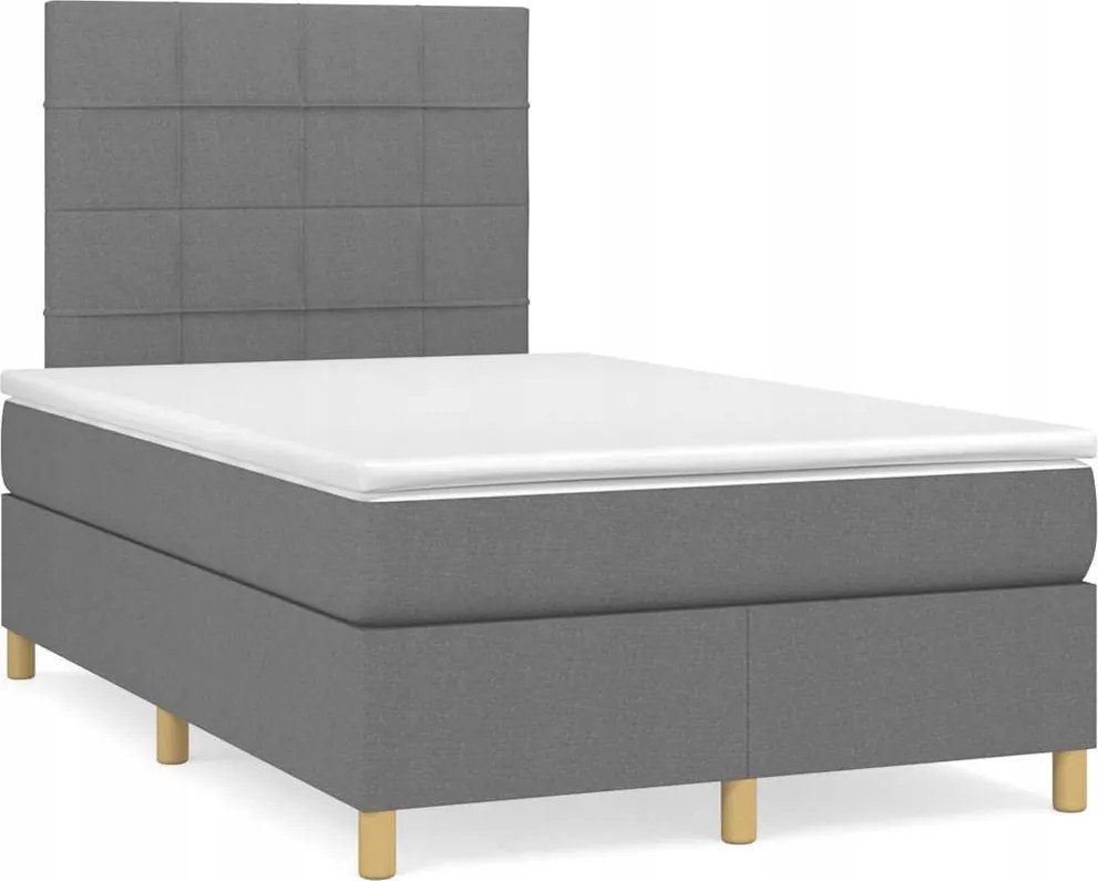 Box Spring Postel S Matrací Textil Tmavě Šedá Blok se čtverci 120 x 190 c