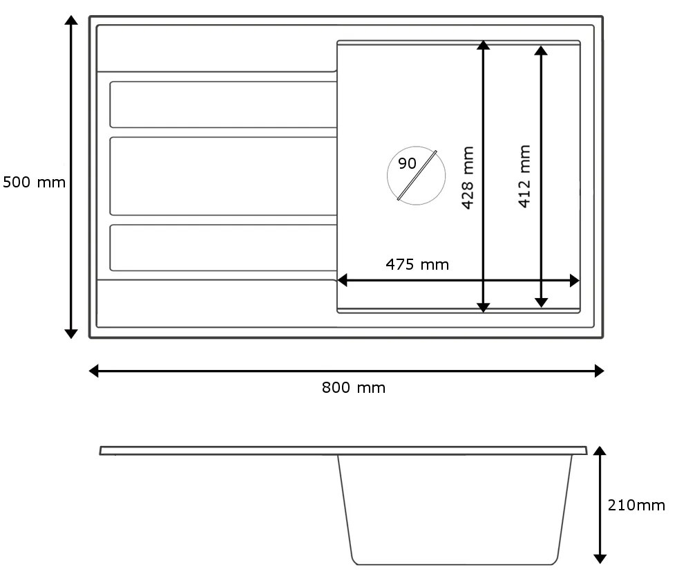 Gamma Modern 8010, 1-komorový granitový dřez 800x500x210 mm, šedá, GMA-ZM-8010-G