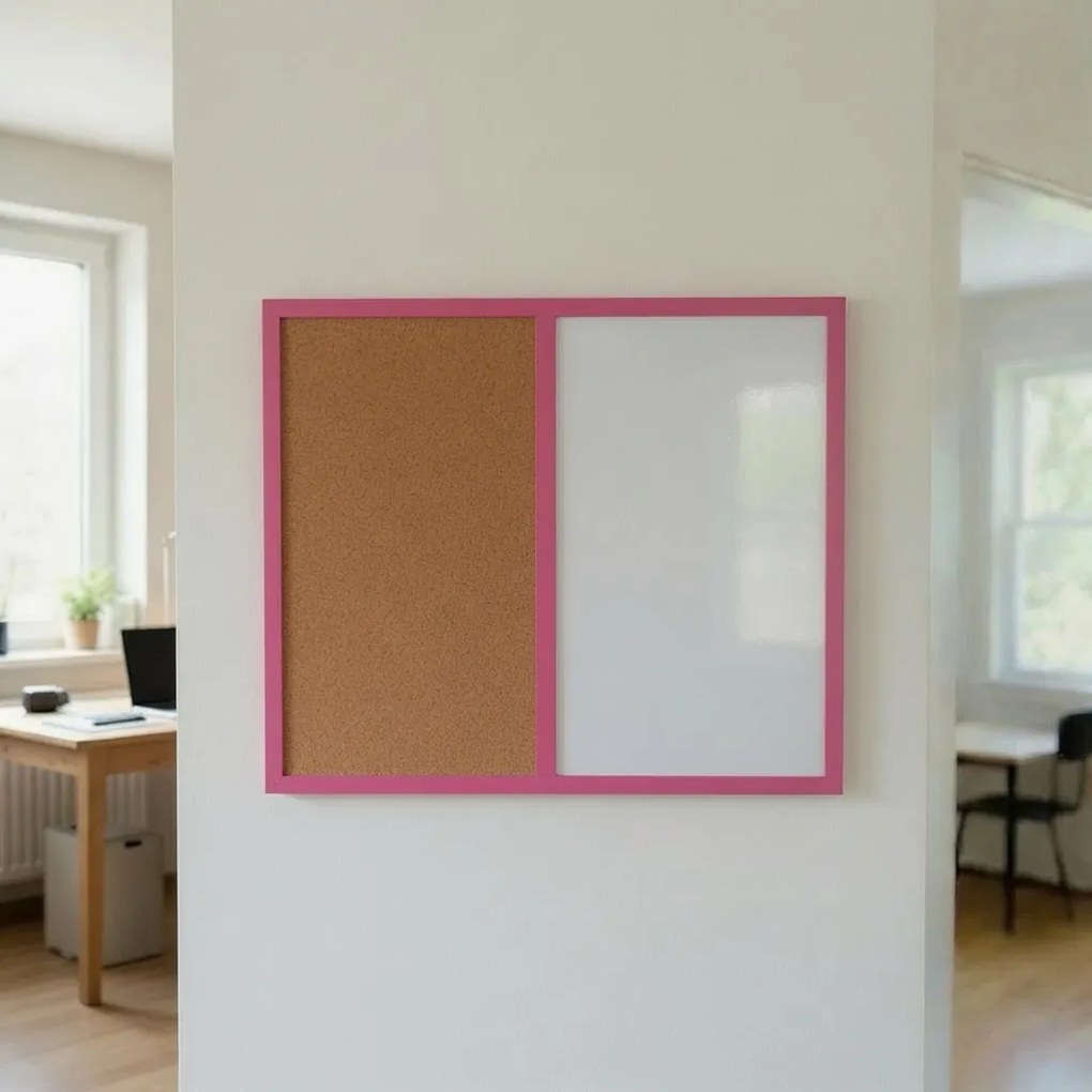 Toptabule.sk Kombinovaná tabule v růžovém dřevěném rámu COLOR 90x60 cm