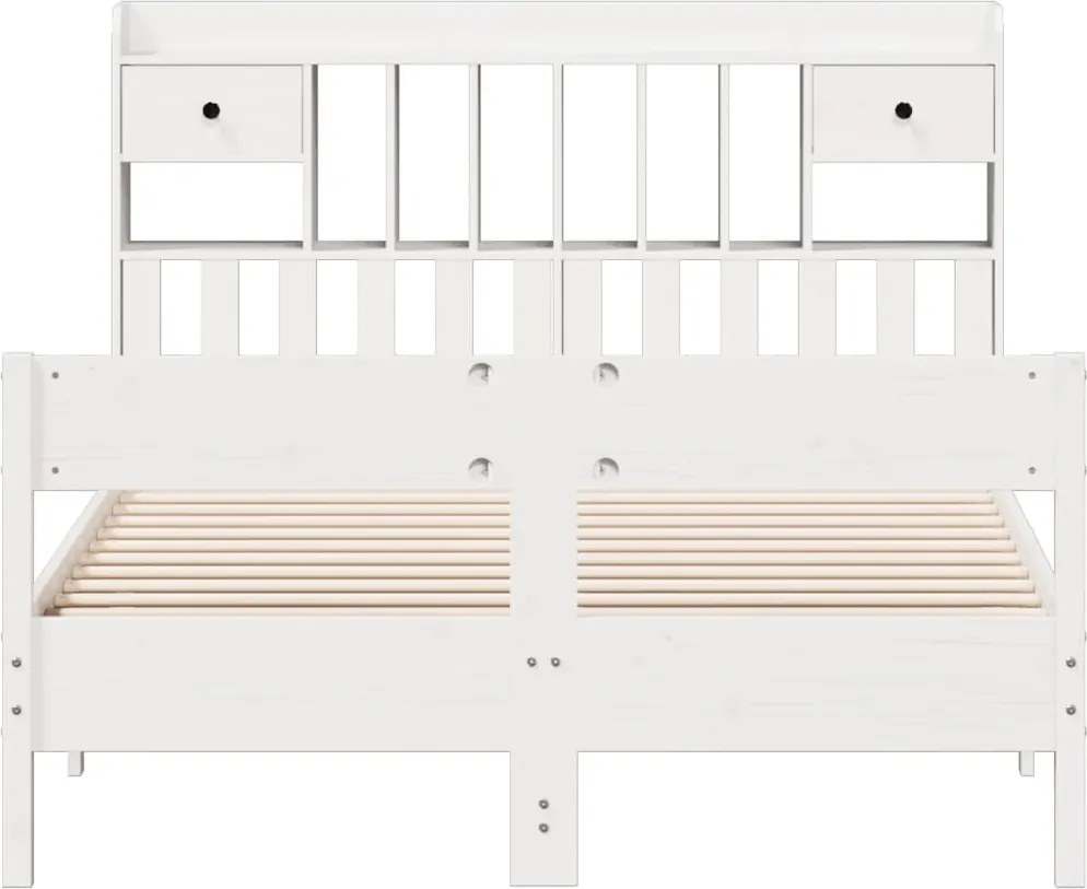 Postel s knihovnou bez matrace bílá 150x200 cm masivní borovice 3323024