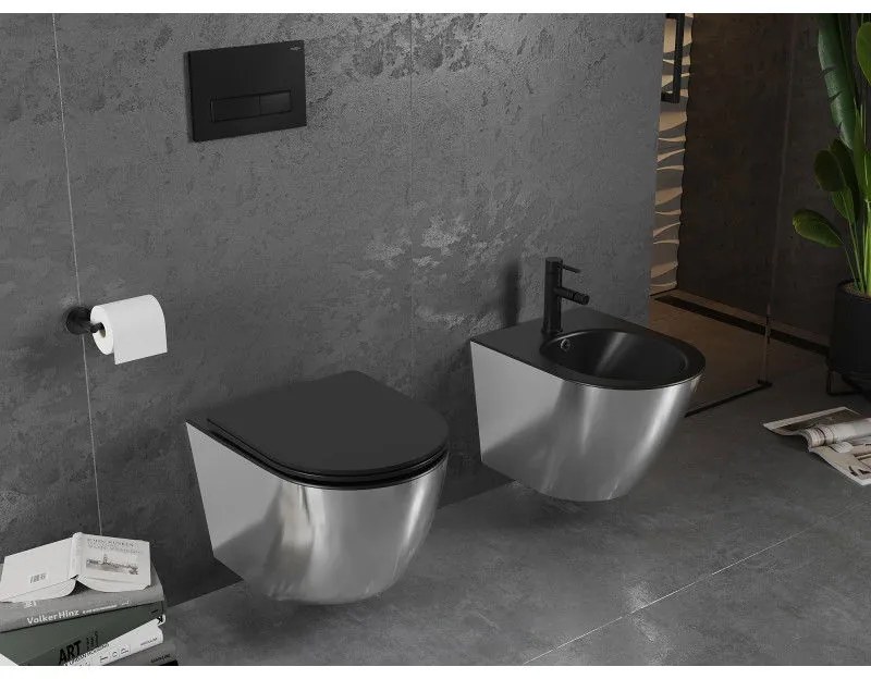 Mexen Lena, závěsný bidet 480x370x325 mm, černá matná - stříbrná, 35224874