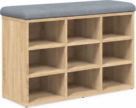 skříňka na boty, botník s polstrováním, lavice, sedací, police, dřevo/látka, 52x84x32 cm, dub sonoma/šedá, Dekorino BS20260020