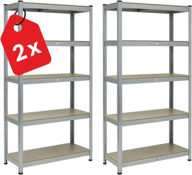 Regál 180x90x40 cm zinkovaný 5-policový, nosnost 875 kg - 2ks