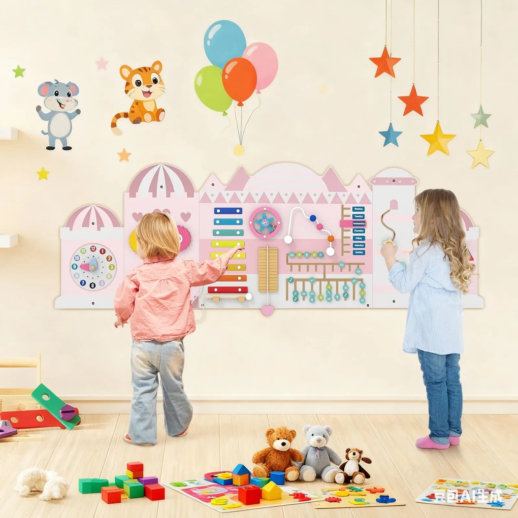 Costway Batole Activity Wall 11-in-1 Montessori dřevěná nástěnná hračka