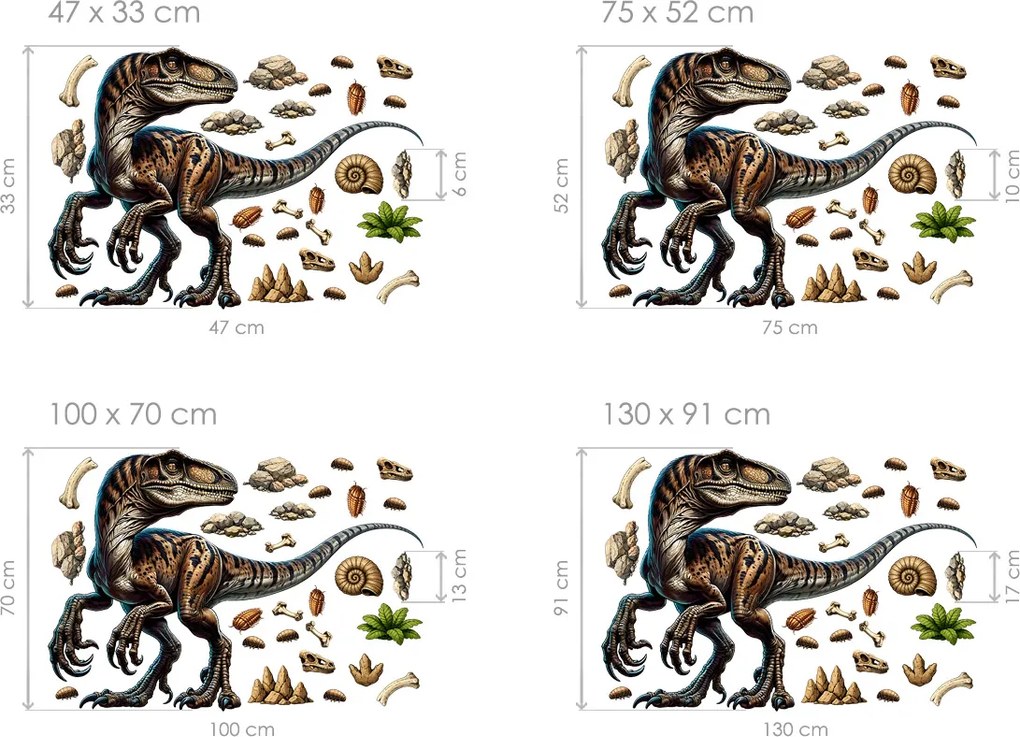 Velociraptor textilní přelepitelná samolepka na zeď arch 130 x 91 cm