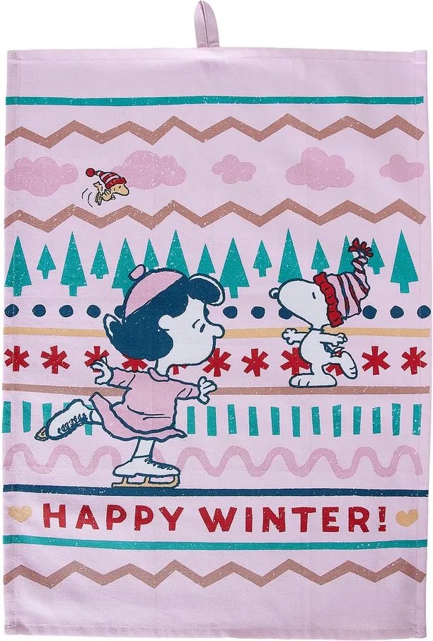 PEANUTS Utěrka "Happy Winter" - sv. růžová