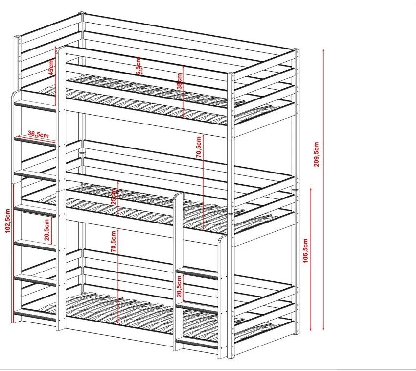 Legno Dětská patrová postel Teddy grafit Rozměr (cm): 90x190