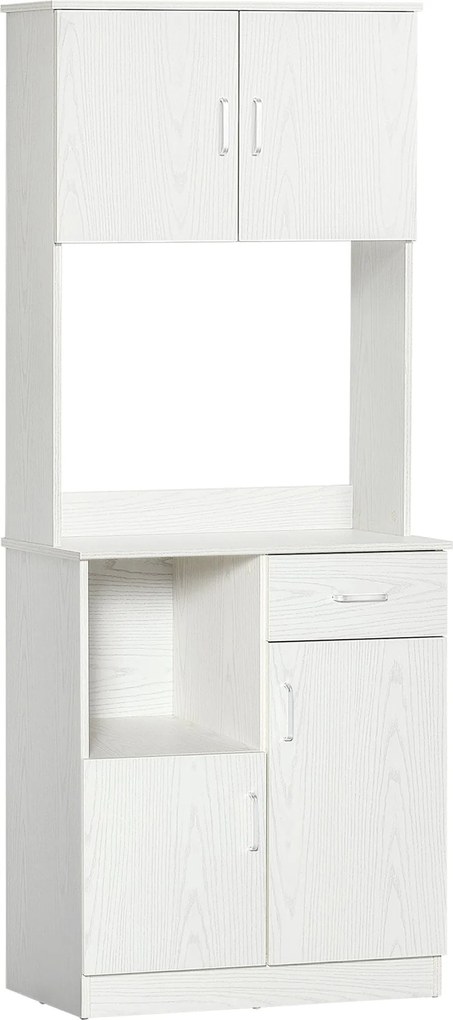 HOMCOM Kuchyňský Buffet Kuchyňská Skříň Multi-Úložná 4 Dveře 1 Zásuvka Polička + Velký Pracovní Pult 71 x 41 x 178 cm Bílý MDF | Aosom