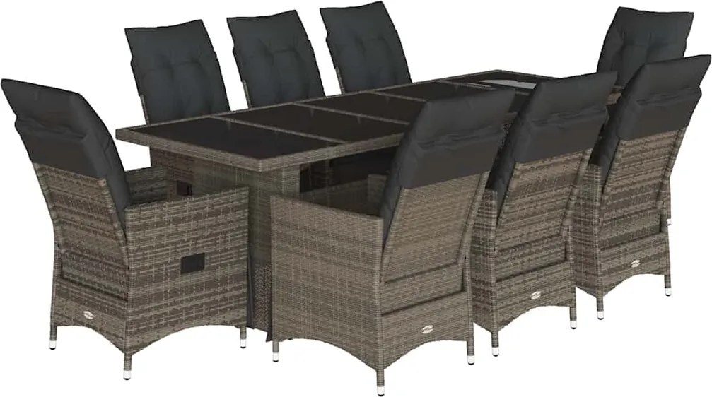 9dílný zahradní bistro set s poduškami šedý polyratan 3277261