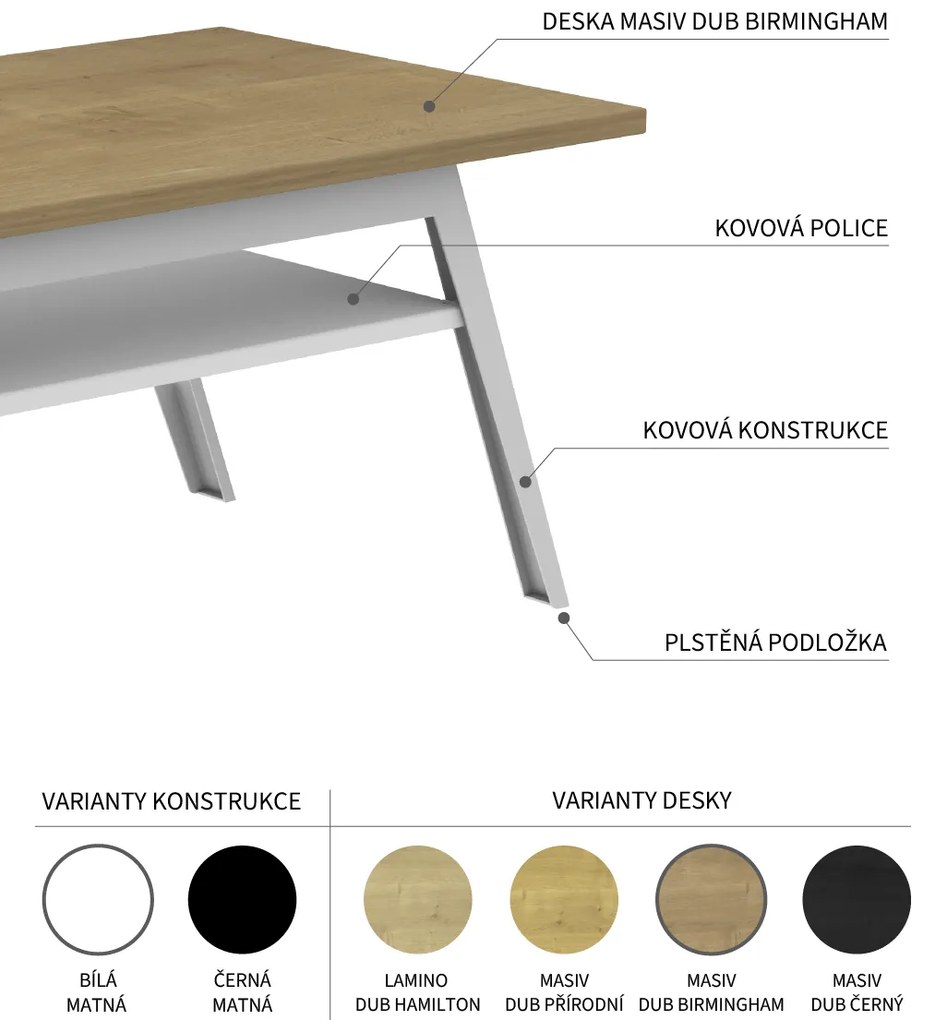 Kovový konferenční stolek C20, dub Hamilton ZVOLTE TYP DŘEVA:: Masiv dub PŘÍRODNÍ