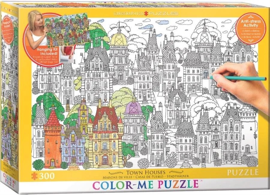 Puzzle eurographics color me puzzle domy ve městě 300 dílků + sada na zavěšení