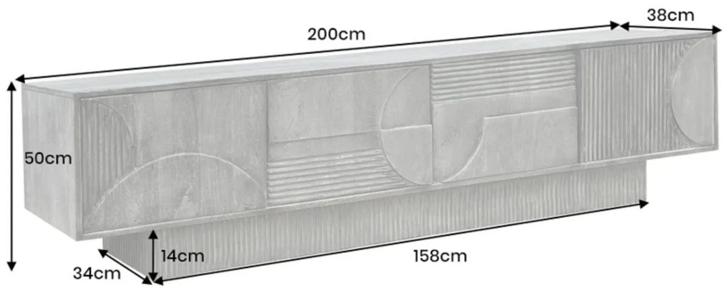 Invicta Mangový TV stolek ART DECO šedá 200 cm 46804