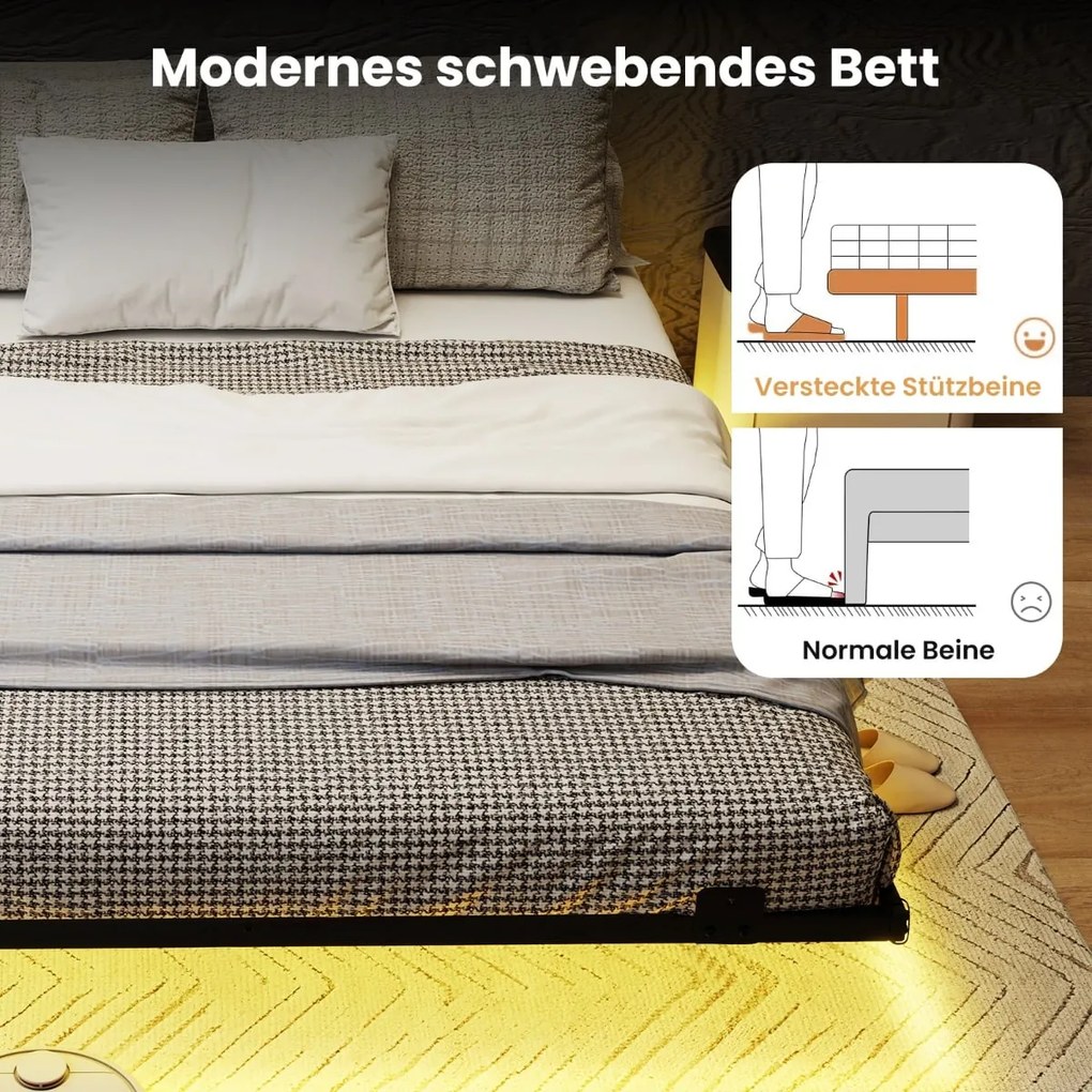 Costway Rám plovoucí postele Queen s LED světly moderní kovový rám
