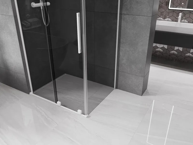 Mexen Velar L, sprchový kout s posuvnými dveřmi 110 x 100 cm, 8mm šedé sklo, bílá matná, 871-110-100-43-20