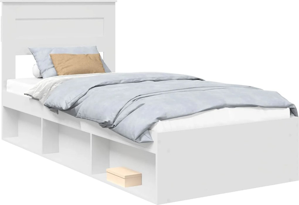 Rám postele Jednobarevný Bílá 75 x 190 cm Masivní borové dřevo 3409815