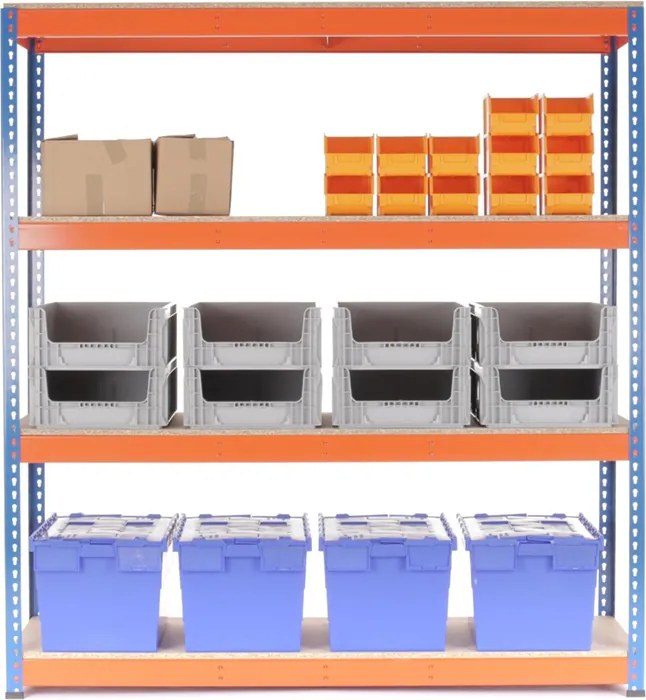Fistar Regál 180x120x60 cm PROFESIONÁLNÍ, lakovaný 4-policový, nosnost 1600 kg - MODRO-ORANŽOVÝ