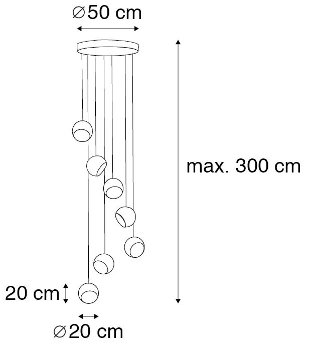 Závěsné svítidlo černé se zlatým vnitřkem 7-světlo - Crooked Cluster