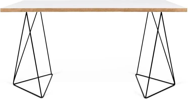 Bílý pracovní stůl s černými nohami TemaHome Flow, 75 x 140 cm