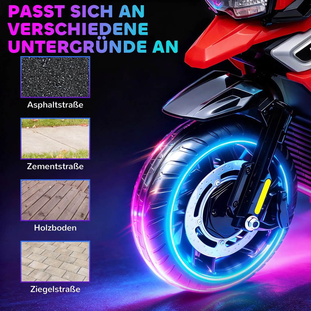 AIYAPLAY Elektro-motorka pro děti od 18 do 36 měsíců, vozidlo na ježdění, pomocná kolečka, světla, hudba, plast, ocel, červená
