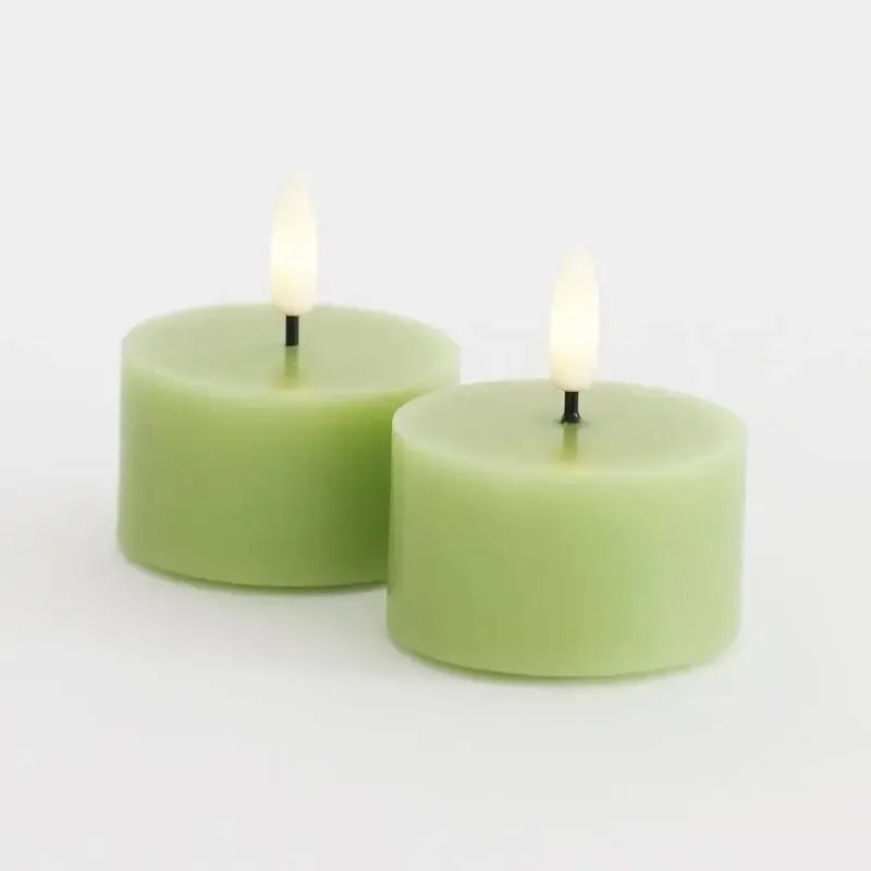 Sada LED čajové svíčky na baterie Sille Tealight, Ø 6 × 3,4 cm, jarní zelená, z pravého vosku, balení 2 ks