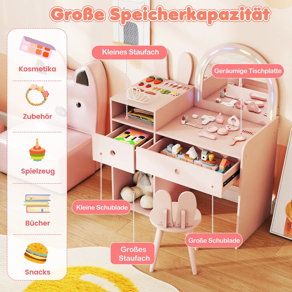 Costway Toaletní stolek pro děti s osvětlením s osvětleným zrcadlem