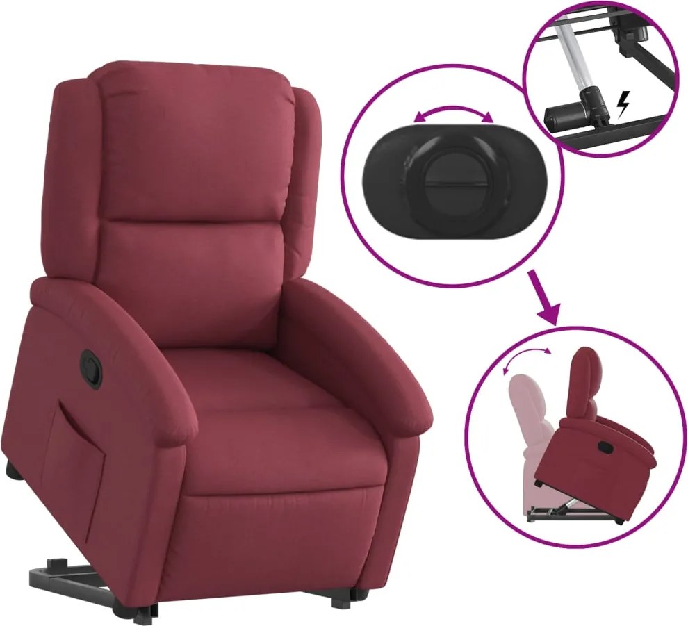Zvedací polohovací křeslo vínové textil 3204167