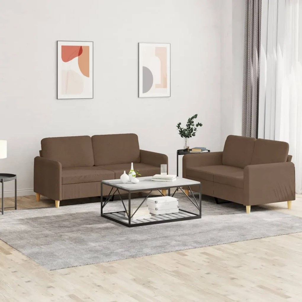 2dílná sedací souprava s poduškami hnědá textil 3202089