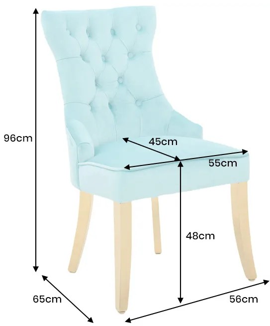 Designová židle Queen světle modrý samet