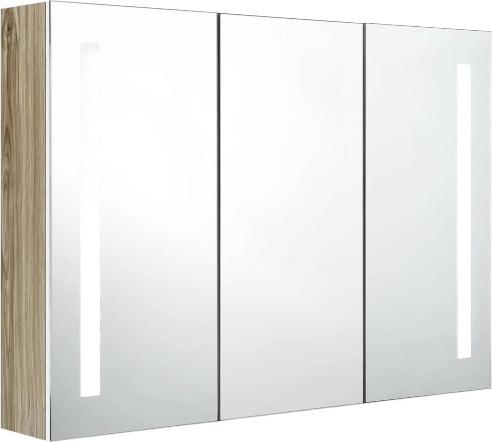 LED koupelnová skříňka se zrcadlem 89 x 14 x 62 cm bílá a dub 326530