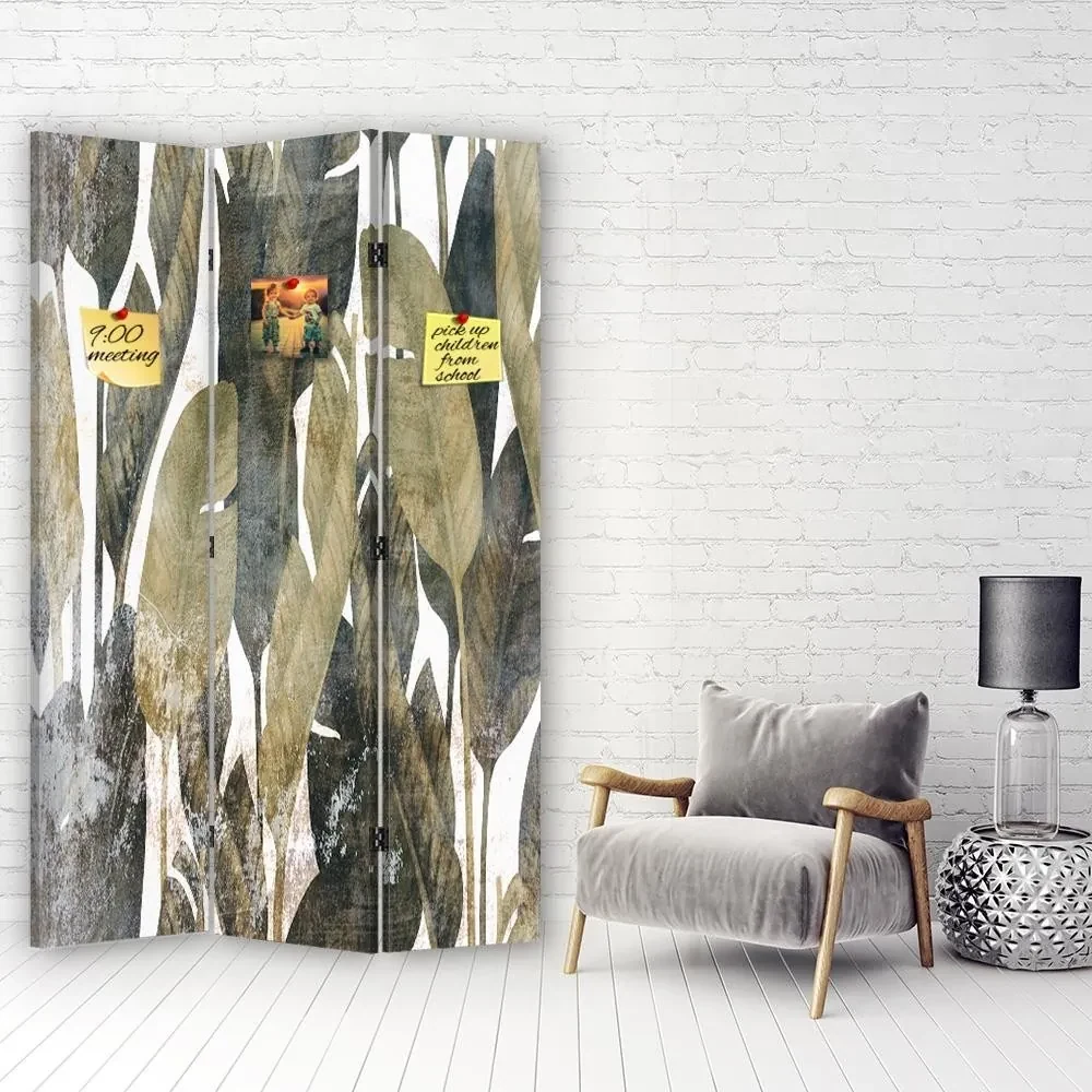 Ozdobný paraván Banánové listy Příroda - 110x170 cm, třídílný, korkový ...