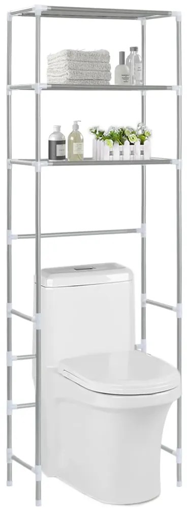 3patrový úložný regál nad WC stříbrný 53 x 28 x 169 cm 282464