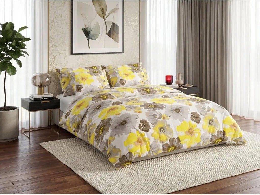 Povlečení z mikrovlákna FEONELLE žluto-šedé Rozměr povlečení: 70 x 90 cm | 140 x 220 cm