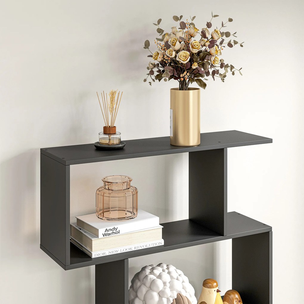 HOMCOM Moderní Knihovna se 6 Policemi pro Jídelnu, Obývací Pokoj a Kancelář 80x23x192 cm Černá
