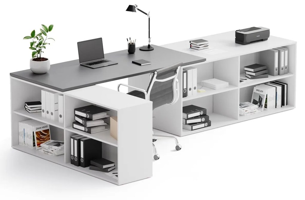 PLAN Kancelářský psací stůl s úložným prostorem BLOCK B02, dub přírodní/grafit