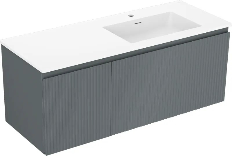 Mexen Rivel, koupelnová skříňka 120 cm s pravým umyvadlem Otis, 1S, 1D, drážkovaná, grafitová/bílá matná, 91A23-12047-3-BBFF66-W18P01