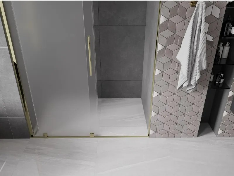 Mexen Velar, posuvné sprchové dveře do otvoru 140 cm, 8mm sklo námraza, zlatá lesklá, 871-140-000-31-50